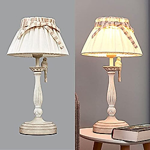 KARMIQI Table Lamp for Living Room, Boho Bedside Table Lamp with Fabric Shade, Mid Century Side Lamp Farmhouse Contemporary Lamp for Bedroom