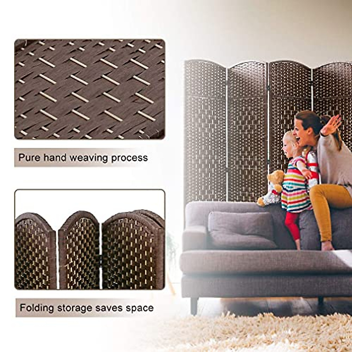 Room Divider Folding Privacy Divider 6 Ft Indoor Wall Divider Portable Partition Wood Screen, Brown (4 Panel)