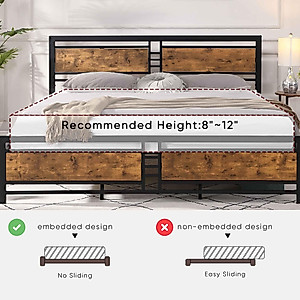 RIDFY Queen Bed Frame with Industrial Headboard and Footboard, Heavy Duty Platform Bed Frame with Under-Bed Storage, Mattress Foundation, Metal Slat Support, Noise-Free, No Box Spring Needed