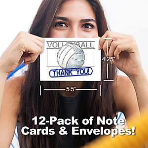 Play Strong Volleyball Thank You Note Cards 12-Pack (4.25"x5.5") Illustrated Sports Powercard Note Card Set 12-Pack Perfect for Volleyball Players, Coaches, Fans and Fanatics - They'll Love 'Em!