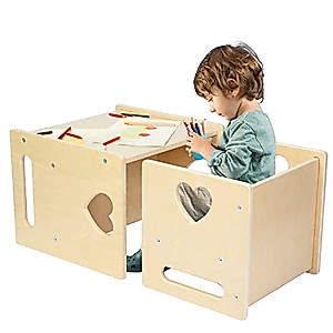 Asweets 4 in 1 Montessori Weaning Kids Table and Chair Set,Desk for Toddler Reading,Activity Cube Chair,Step Stool,Convenient Storage for Toddler Chair