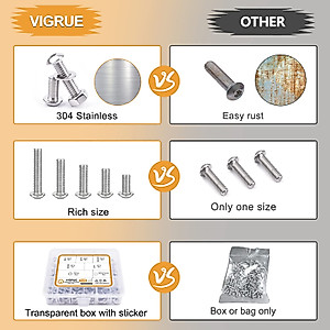 M8-1.25 x 16/20/25/30/40mm Button Head Socket Cap Screws VIGRUE 135PCS M8 Allen Hex Drive Screws Nuts Washers Assortment Kit 18-8 Stainless Steel 304, Bright Finish, Fully Threaded