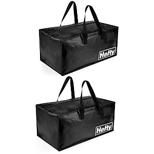 Hefty Moving Bag – Extra Large Double Zipper Backpack – Heavy Duty, Water Resistant, Foldable, Reusable Packing & Storage Tote with Shoulder Straps for Garage and Basement Organization – 2 Pack