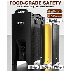 PYY Insulated Beverage Dispenser 5 Gallon - Hot and Cold Drink Container with Handles, Thermal Drink Dispenser Cooler Server carrier For Commercial Catering Black