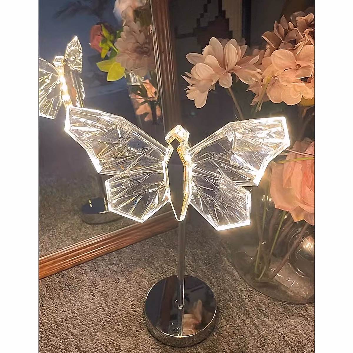GRFIT Bedside Night Stand Lamp Butterfly Crystal Table Lamp Decorative Night Lamp USB Plug-in Dimmable Bedroom Bedside Desktop Arrangement Acrylic Desk Lamp (Color : B)