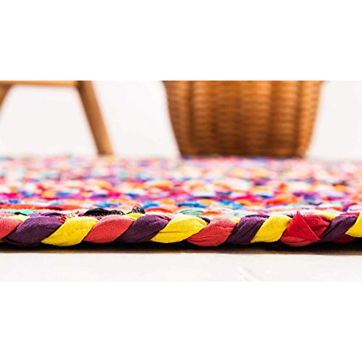 Unique Loom Braided Chindi Collection Area Rug - Layer (3' 3" Round, Multi/ Blue)