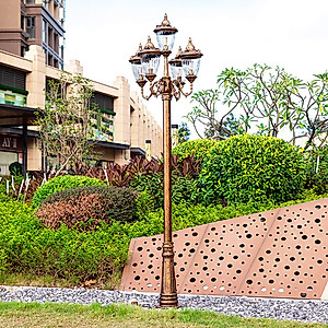 Retro Aluminum Pole Light 5 LED Post Light Outdoor Die-cast Light High Pole Courtyard Lamp European Garden Villa Community Street Lamp Lighting Waterproof Landscape Lamp