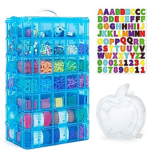 INSCRAFT 7 Layers Stackable Storage Container, 70 Adjustable Compartments (Blue) Stackable Storage Container, Perfect for Kids Toys, Art Crafts, Jewelry, Supplies, Mini Case & Letter Sticker Included
