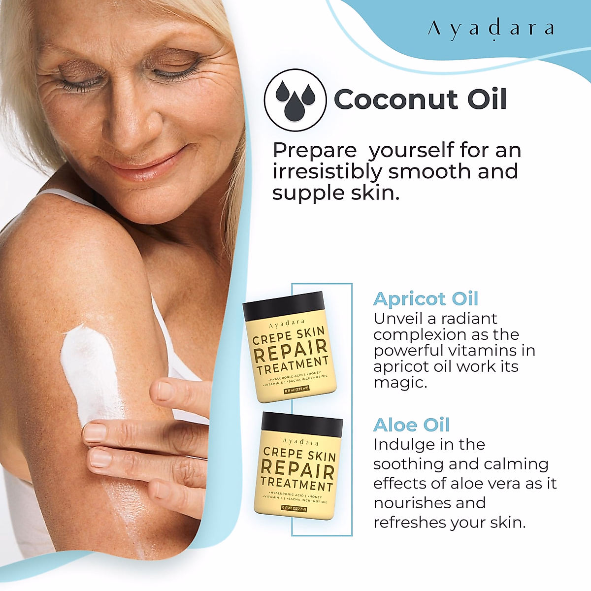 AYADARA Crepey Skin Repair Treatment 8oz, Firming Lotion for Loose Skin, Crepe Corrector Collagen Cream for Body Skin-Tightening, Wrinkle Cream for Face, Neck, Arms and Legs, 500+ Uses