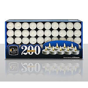 Ohr Tealight Candles - 200 Pack Bulk Tea Lights Candles - White Tealights Unscented - 4 Hour Burn Time