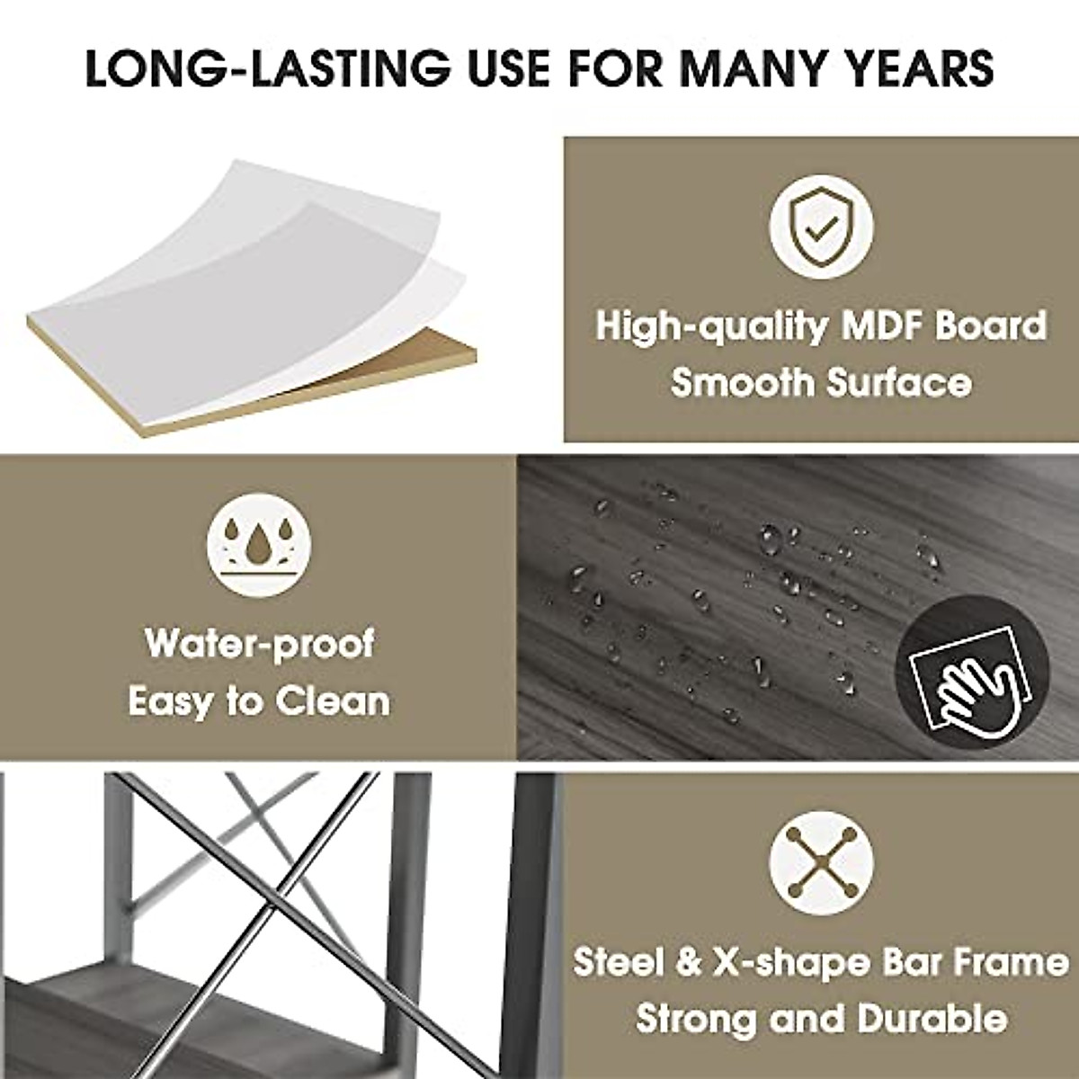 Corner Bookcase, 7-Tier L-Shaped Tall Bookshelf with Open Storage, Freestanding Industrial Etagere Shelf with Metal Frame for Home Office Funiture, Grey, Silver Frame