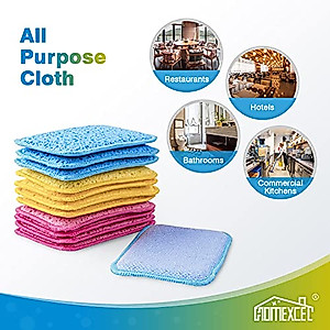 12 Pack Scrub & Wipe Cloths, Dual-Sided Sponges for Kitchen, All-Purpose Cloth for Dishes, Pots, Pans, Non-Stick Cookware, Countertops (Red, Yellow, Blue)