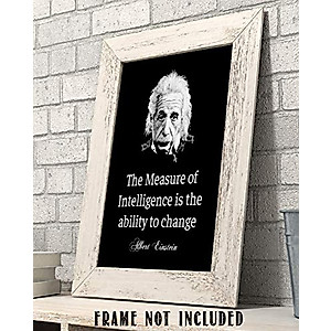 Albert Einstein Quotes Wall Art- "The Measure of Intelligence"- 8 x 10" Typographic Wall Print- Ready to Frame. Home-Office-Studio Decor. Perfect Classroom Addition for Inspiration & Motivation.