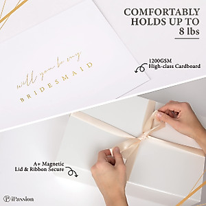 iPassion Gift Box Set - Bridesmaids Gifts for Wedding (5 Pack), All Occasions, Bridesmaid Proposal, Magnetic Boxes With Lids, Big Set For Bridal, 13.5 x 9 x 4.5 inches, Large White GiftBox