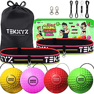 TEKXYZ Boxing Reflex Ball Family Pack, 4 Different Boxing Ball with Headband, Perfect for Reaction, Agility, Punching Speed, Fight Skill and Hand Eye Coordination Training