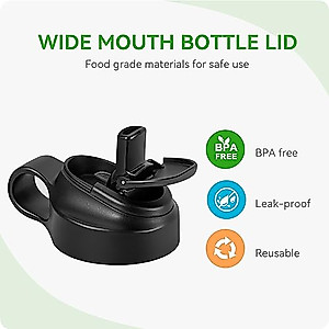 Prurex Straw lid for Hydro Flask 12-64 oz Wide Mouth,Replacement Lid with Straw for Hydroflask/Thermoflas/Iron Flask/Takeya/Simple modern 2.28"Wide Mouth Bottles（1 pack)
