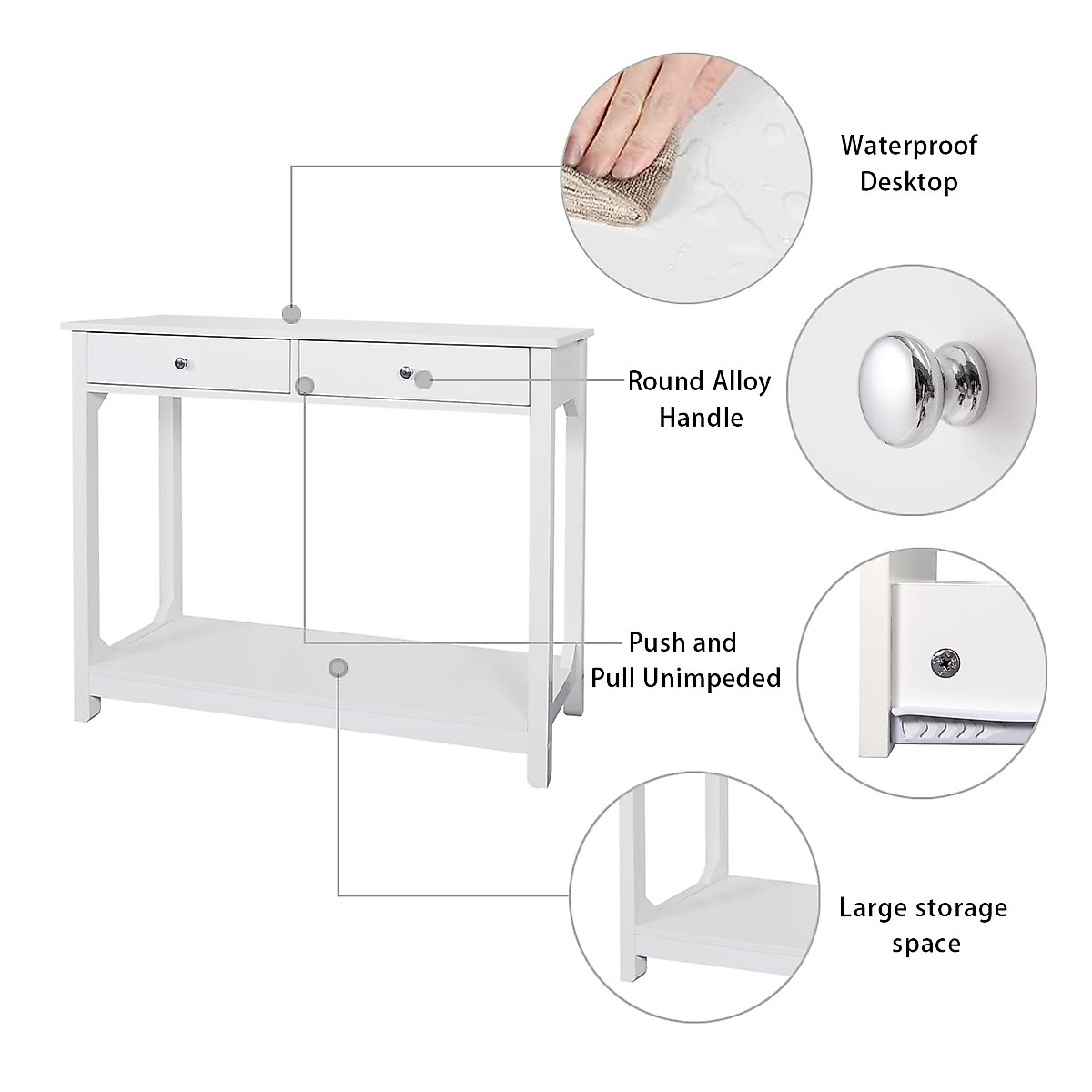 TaoHFE Console Table, 39.4"x11.8"x31.5"(LxWxH), White