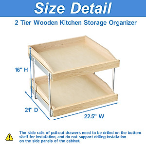 LOVMOR 2 Tier Soft Close Pull Slide Out Cabinet Organizer 22½"W x 21" D,Wooden Cabinet Drawer Organizer with U Bracket,Slide Out Pantry Shelves with Full Extension Rail Slides for Kitchen Cabinet