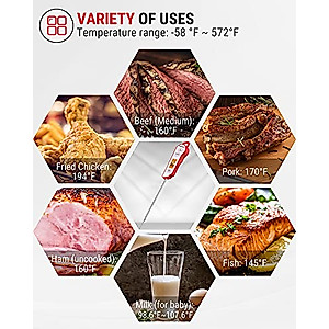 ThermoPro TP15 Waterproof Instant Read Food Thermometer, Digital Meat Thermometer for Cooking and Grilling, Backlight Kitchen Thermometer, BBQ Smoker Cooking Thermometer with Probe Calibration