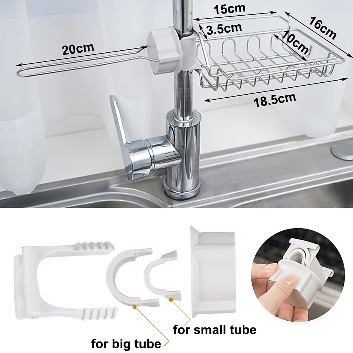 OURASHERO Kitchen Faucet Sponge Holder, Ashero Stainless Steel Storage Rack Hanging Sink Organizer for Soap Sponge Brush Scrubber Sink Caddy Organizer Dishwashing Liquid Drainer