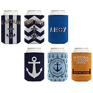 Beer Coolie Nautical Gift Bundle Captain Sailing Boat 6 Pack Can Coolie Drink Coolers Coolies Multi