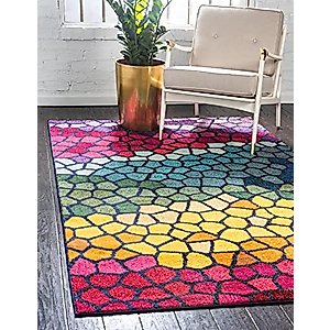 Unique Loom Estrella Collection Geometric, Abstract, Colorful, Modern, Mosaic Area Rug, 7 x 10 ft, Multi/Blue