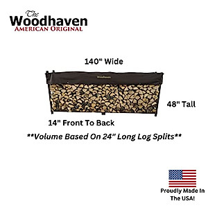 Woodhaven 10 Foot Brown Outdoor Firewood Rack With Optional Seasoning Cover - Made In USA - Holds 1/2 Plus Cord Of Firewood And Logs - Brown UV-Stable Powder Coat Finish (Cover)