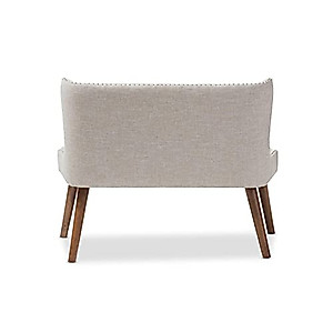 Baxton Studio Scarlett Mid-Century Modern Brown Wood and Light Beige Fabric Upholstered Button-Tufting with Nail Heads Trim 2-Seater Loveseat Settee