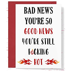 Audacious Cards 50th Birthday Card for Her - Funny 50 Year Old Birthday Card - Bad New You're 50 Good News You're Still Fucking Hot
