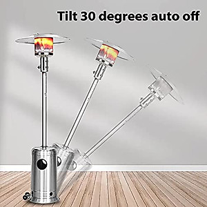 ROMONICA 48,000BTU Outdoor Patio Heater Tall Standing Hammered Finish Garden Outdoor Heater Propane Standing, Stainless steel outdoor space gas heater with wheels, Silvery - 3 set
