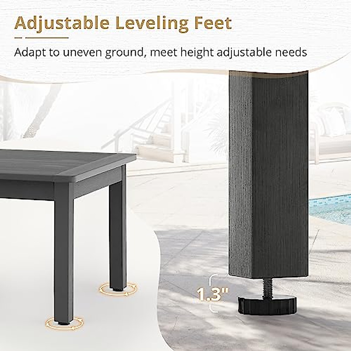 LUE BONA Outdoor Coffee Table, HDPS Patio Coffee Tables for Outside Rectangle, Patio Table for Deck, Pool, Balcony, Indoor or Outdoor Use, Dark Gray