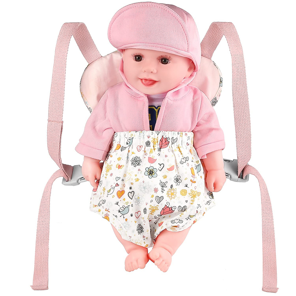 GAGAKU Doll Carrier Soft Cotton Front and Back Carrying with Adjustable Straps for Baby - Rose Garden