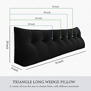 BNCKTRD Triangle Headboard Pillow - 3 in 1 Large Bed Pillow as Wedge Reading Pillow, Large Couch Daybed Pillow or Positioning Support Backrest Back Cushion for Sitting in Bed Velvet Cal King Black