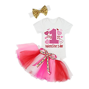 KANGKANG My First Valentine Day Newborn Girl Clothes Romper + Tutu Skirt Infant Summer Outfits 3PC Set 6-9 Months