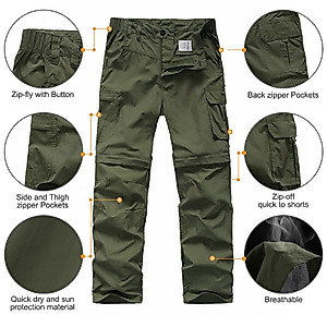 linlon Kids' Cargo Pants, Boy's Casual Outdoor Quick Dry Waterproof Hiking Climbing Convertible Trousers #9016-Army Green-XS