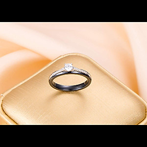 S925 Sterling Silver Ceramic Black Band Promise Rings for Her Women Wife Bride Mom Lover Engagement Wedding Jewelry Birthday 9