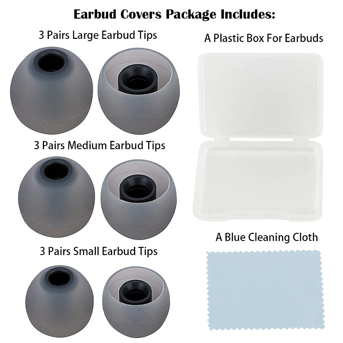 DMZHY 9 Pairs Earbud Tips Replacement Earbud Tips Earbud Replacement Tips Ear Bud Replacement Pieces Silicone Earbud Covers Fit for in-Ear Headphones(Inner Hole from 3.8mm-5.1mm Earphones) SML Black