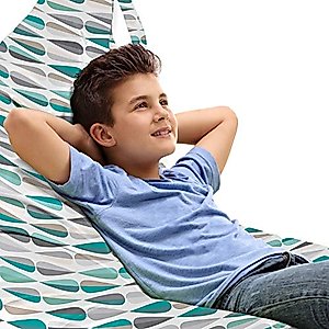 Lunarable Retro Lounger Chair Bag, Mid Century Modern Inspired Horizontal Drop Like Forms in Vintage Colors, High Capacity Storage with Handle Container, Lounger Size, White and Multicolor