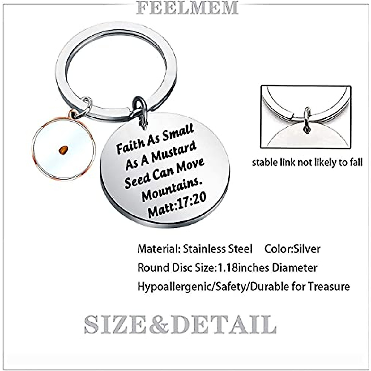 FEELMEM Faith Gift Matthew 17:20 Keychain Mustard Seed Faith Gifts Friend Religious Jewelry Christian Scripture Gift (Faith as-ky)