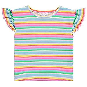 BTween Girls 6-Pack Peace Happiness Outfit Set w/Ruffle Sleeve Tees, Peplum Tank Top, Skirt, Dolphin & Biker Shorts/7-8