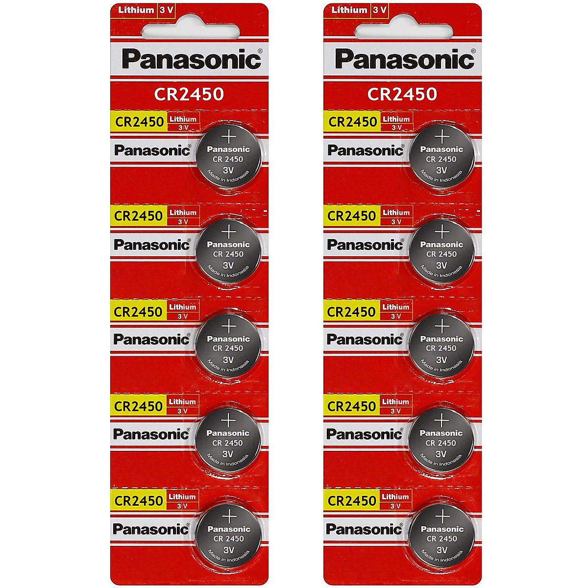 Panasonic CR2450 Battery, Lithium, 3 Volt (Nom.), 620 mA, Coin Cell