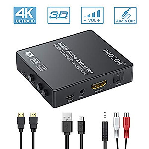 PROZOR HDMI Audio Extractor with Volume Control 4K, HDMI to Optical Spdif Toslink + R/L(RCA) + 3.5mm Stereo Audio Support 4K 3D 1080P
