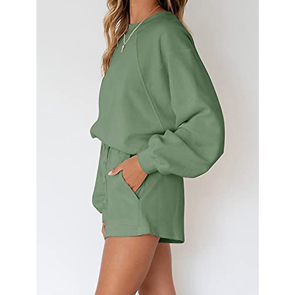 MEROKEETY Women's 2023 Fall Oversized Batwing Sleeve Lounge Sets Casual Top and Shorts 2 Piece Outfits Sweatsuit