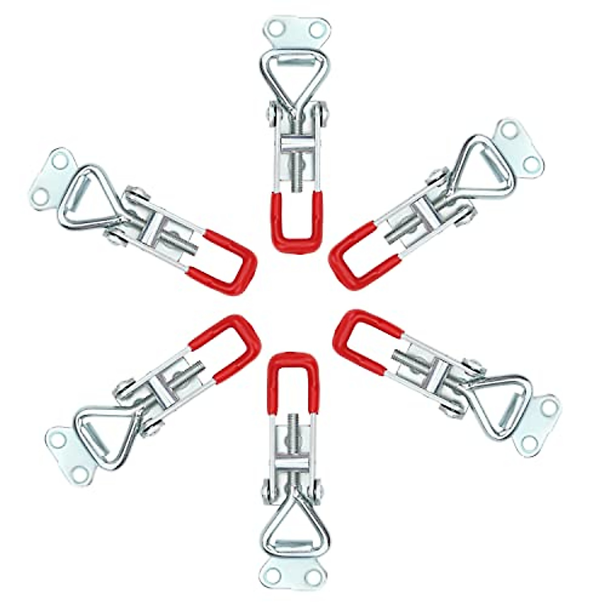 Favordrory 6 Pack Toggle Latch Clamp, Pull Latch, Adjustable Toggle Clamp Latch, Heavy Duty Toggle Latch, 150Kg 330Lbs Holding Capacity (25 Pieces Screws) Red + Silver