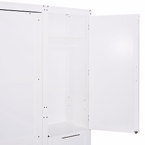 Hlcodca Queen Size Murphy Bed Wall Bed with Closet,Drawers and Shelves, Space-Saving for Multipurpose Guest Room Or Home Office (White-rr)