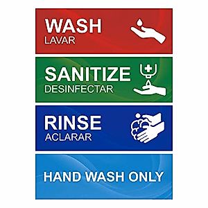 Wash Rinse Sanitize Sink Labels, Hand Wash Only Sign, 4 Pack 3 Compartment Sink Waterproof Sticker Signs for Wash Station, Commercial Kitchens, Restaurant, Food Trucks, Busing Stations, Dishwashing…