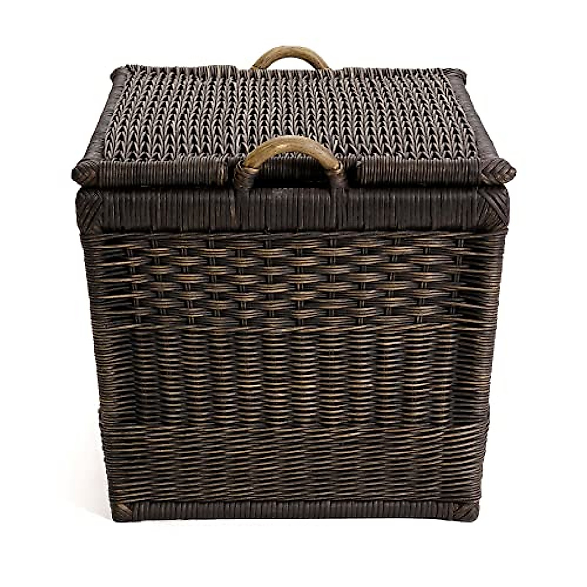 The Basket Lady Lift-Off Lid Wicker Storage Basket, Medium, 20 in L x 15 in W x 14 in H, Antique Walnut Brown