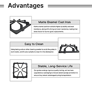 EIOLWJIEO W10447925 Burner Grate Replacement for Whirlpool Range Stove Cooktop, Compatible with Amana, Maytag, Kenmore Gas Stove Top Grate Parts, Matte Enamel Cast Iron Range Burner Rack 4-Pcs