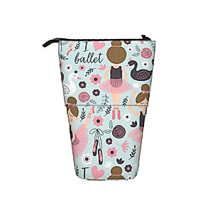 Gocerktr Adorable Ballet Girl Pencil Telescopic Holder Storage, Office Standing Stationery Bag with Zipper, Organizer Pouch for Women Man