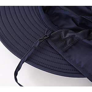 Home Prefer Mens UPF 50+ Sun Protection Hat Wide Brim Fishing Hat with Neck Flap (Navy Blue)